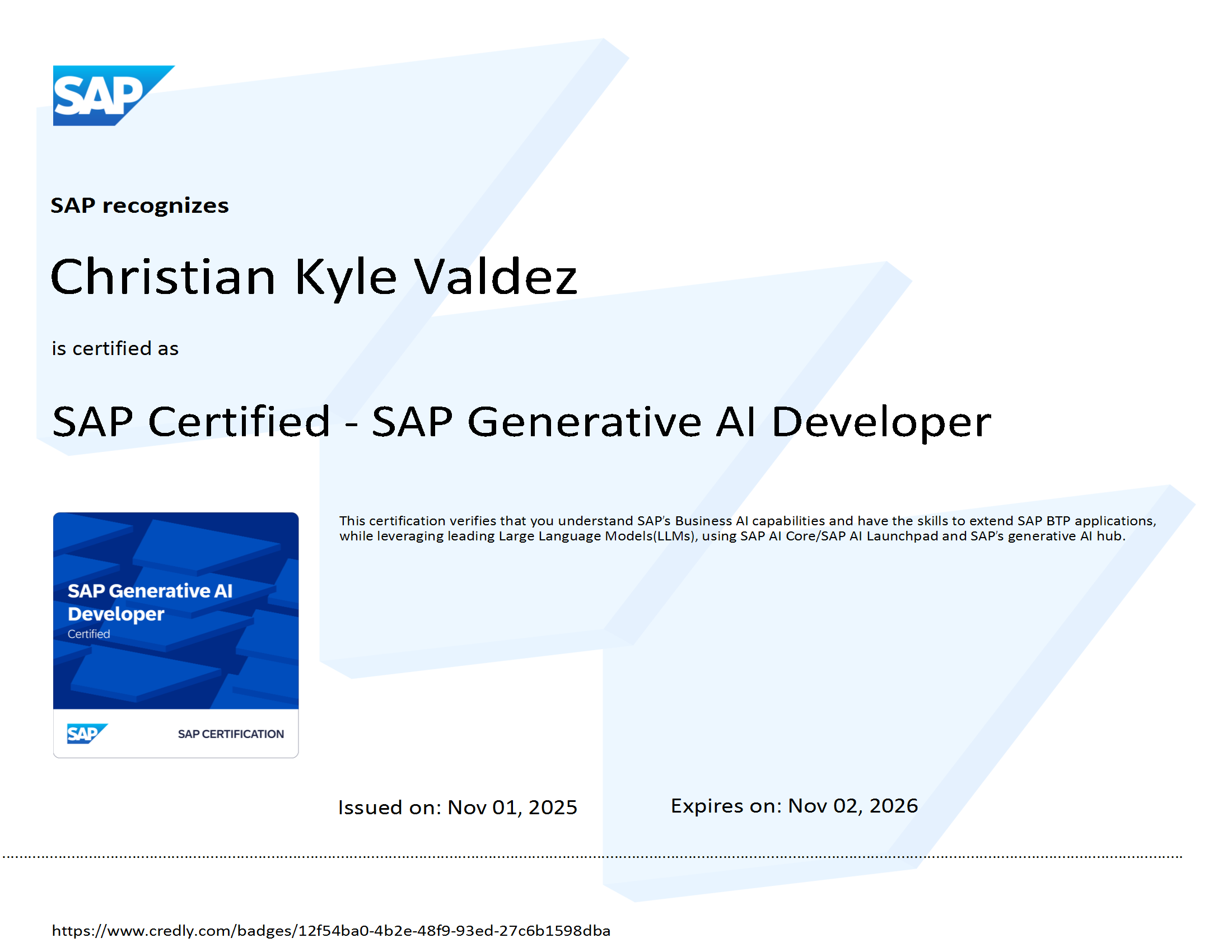 SAP Certified Associate - SAP Generative AI Developer
